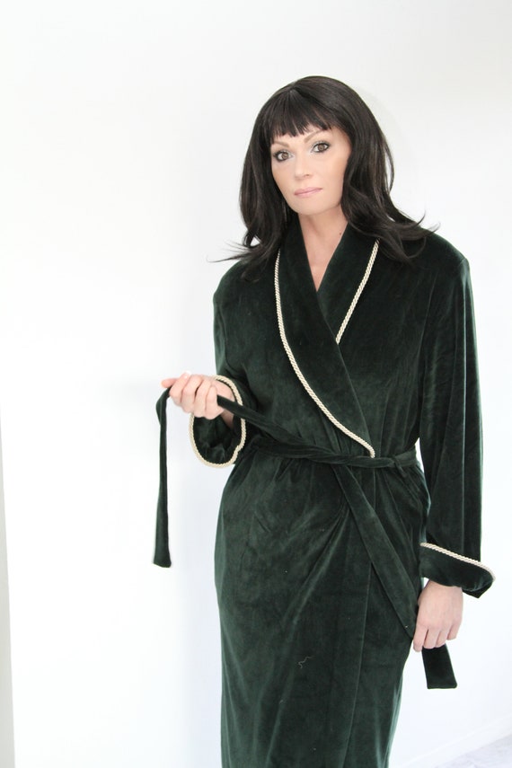 1980s Diamond Tea Velvet Full Length Dressing Robe, B… - Gem