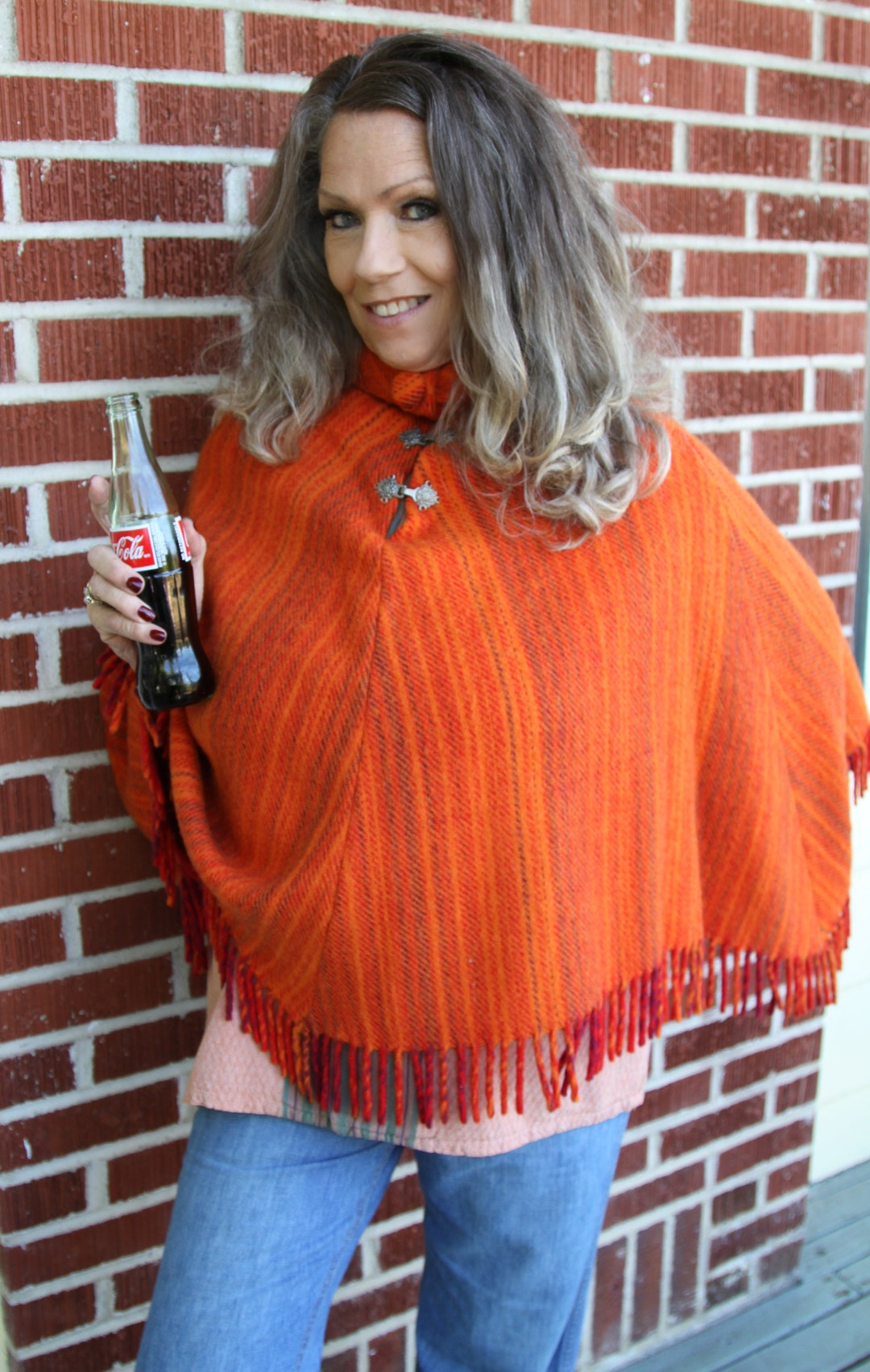 1970's Orange Wool Poncho With Pewter Clasps and Fringe - Etsy