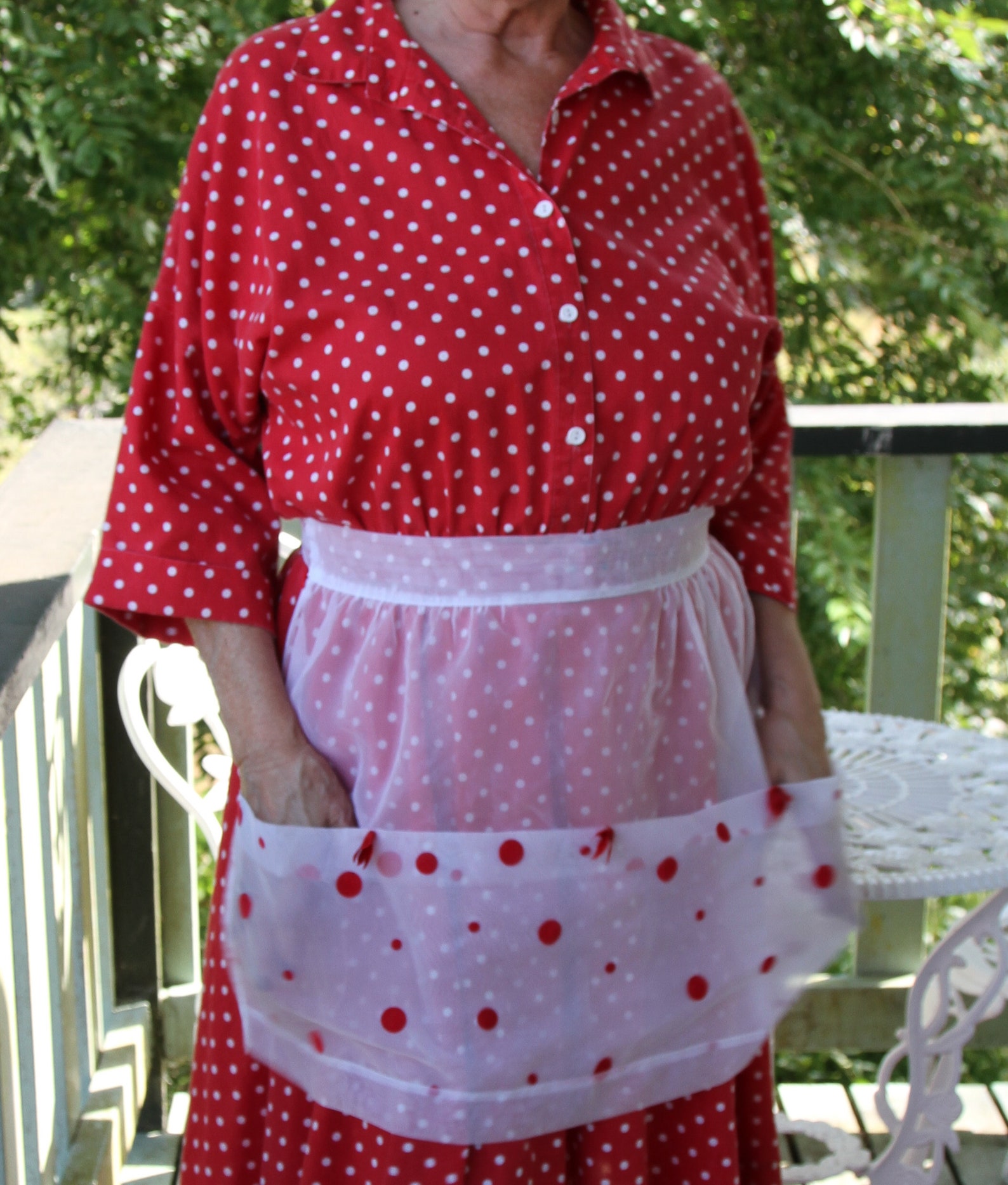 1940s Chiffon Dotted With Felt Dots, Sheer Mid Century Half Apron ...