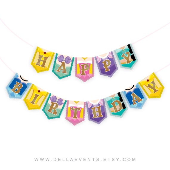 Disney Princess Happy Birthday Banner Princess Banner - Etsy