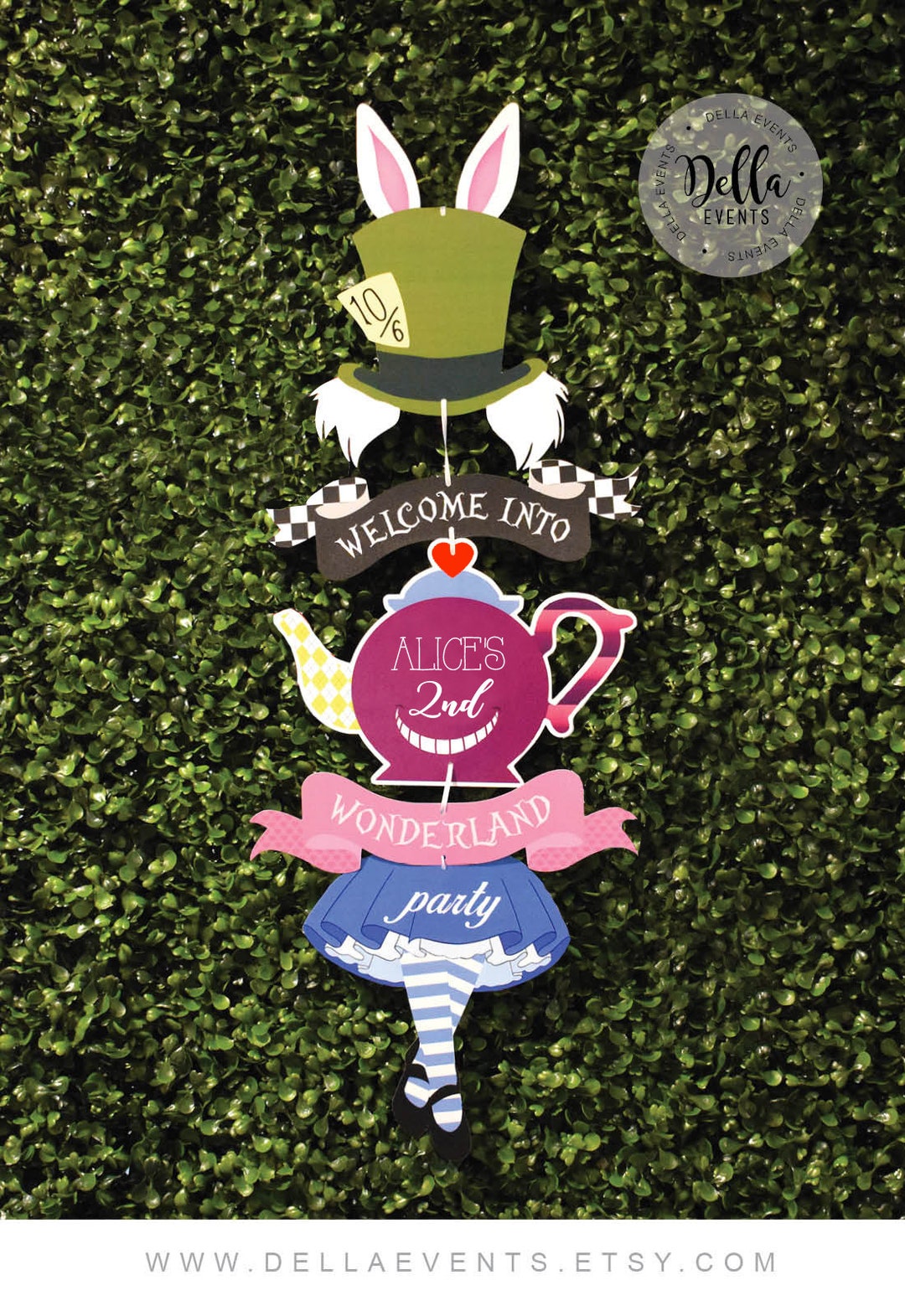 Alice in Wonderland Welcome Sign, Hanging Door Sign, Birthday Party ...