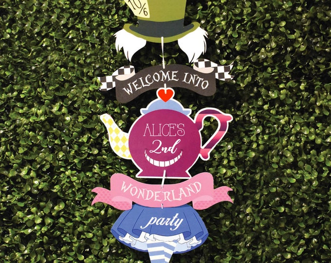 Alice in Wonderland Welcome Sign, Hanging Door Sign, Birthday Party ...