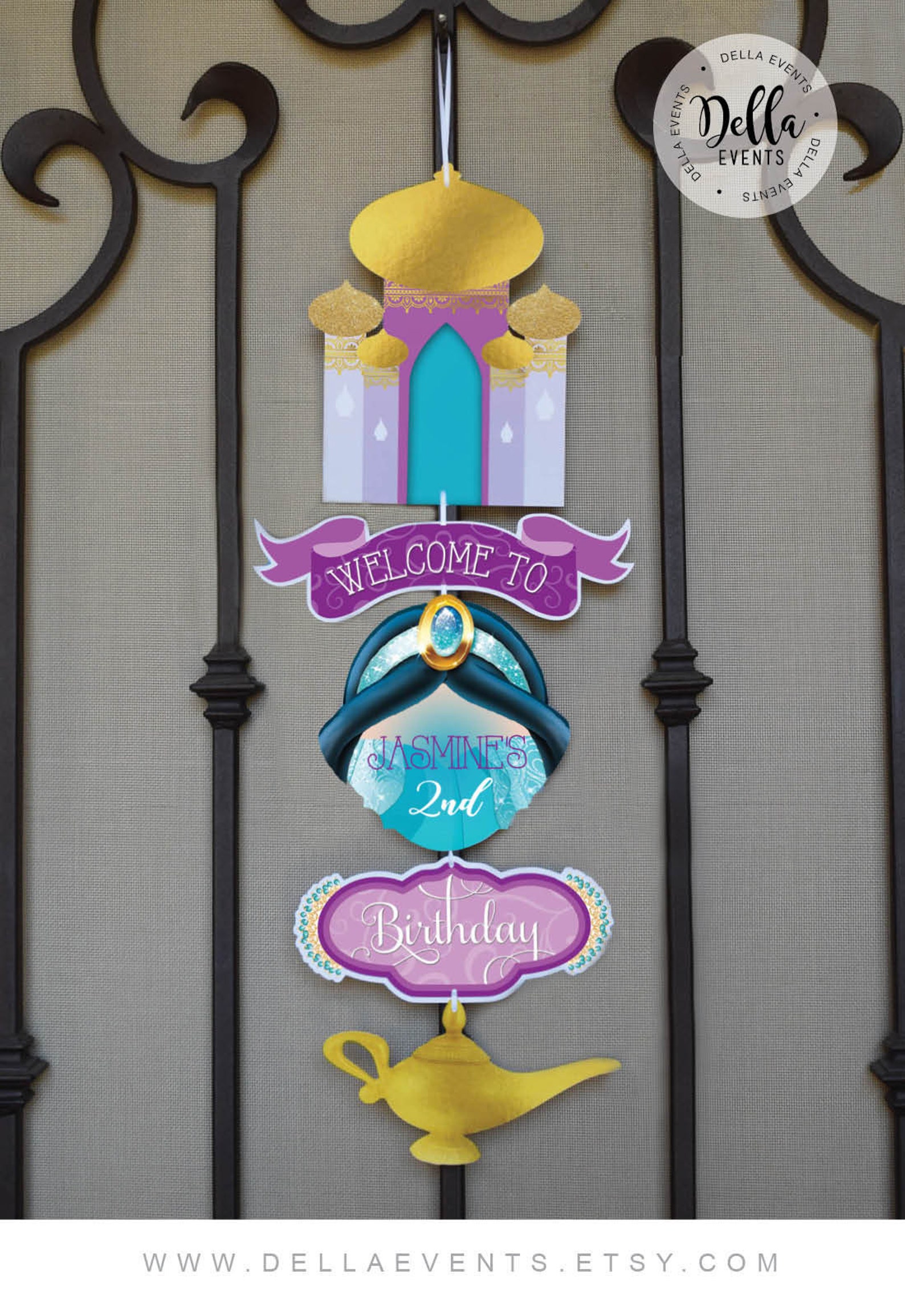 Jasmine Welcome Sign, Aladdin, Hanging Door Sign, Birthday Party ...