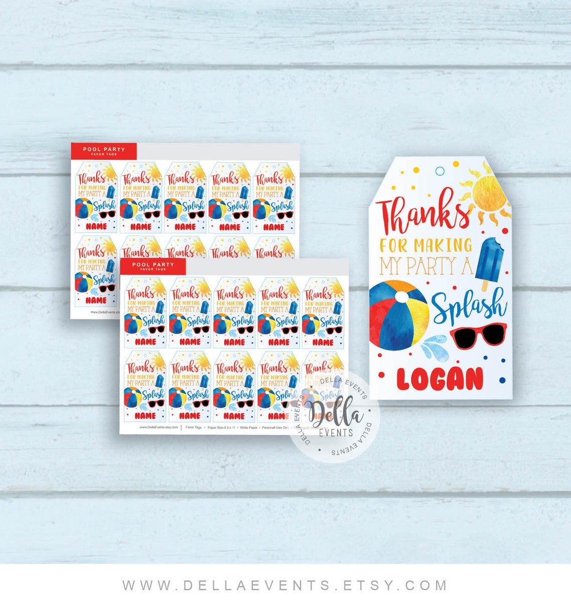 Pool Party Favor Tags, Printable Thank You Tag (digital Download) - Etsy