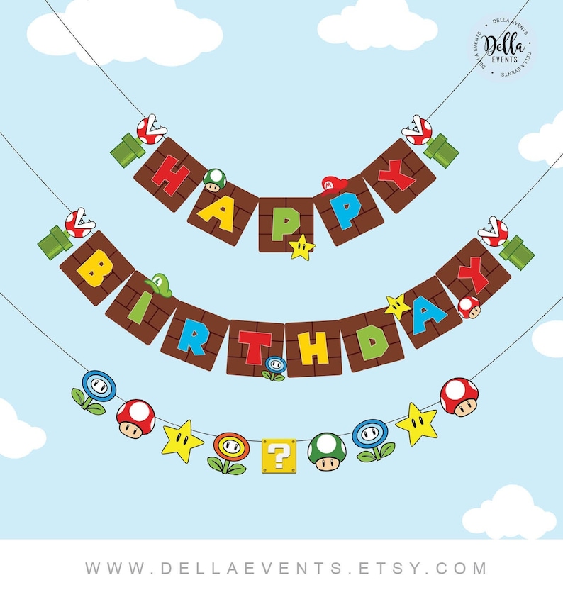 Mario Birthday Banner Super Mario Banner Birthday Party - Etsy