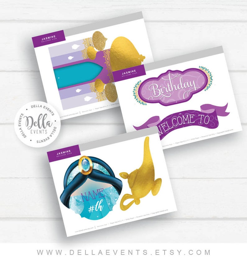 Jasmine Welcome Sign, Aladdin, Hanging Door Sign, Birthday Party ...