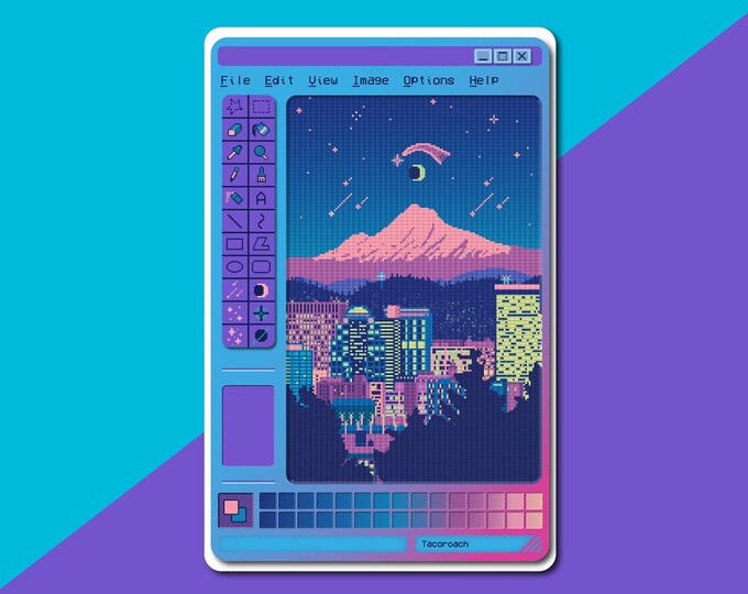 Vaporwave Aesthetic Pixel Art Cityscape MS Paint Inspired - Etsy