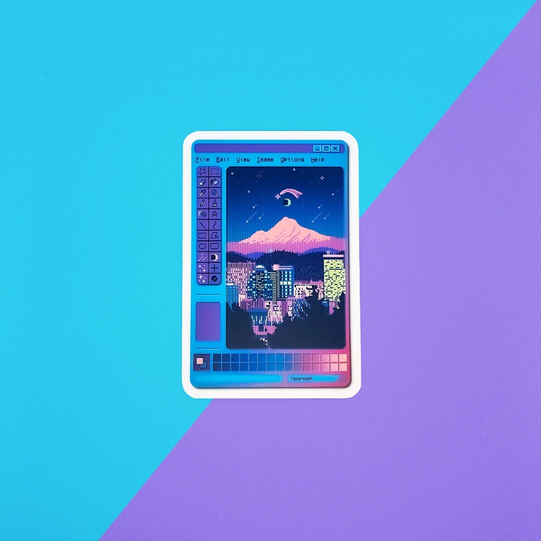 Vaporwave Aesthetic Pixel Art Cityscape MS Paint Inspired Vinyl Sticker ...