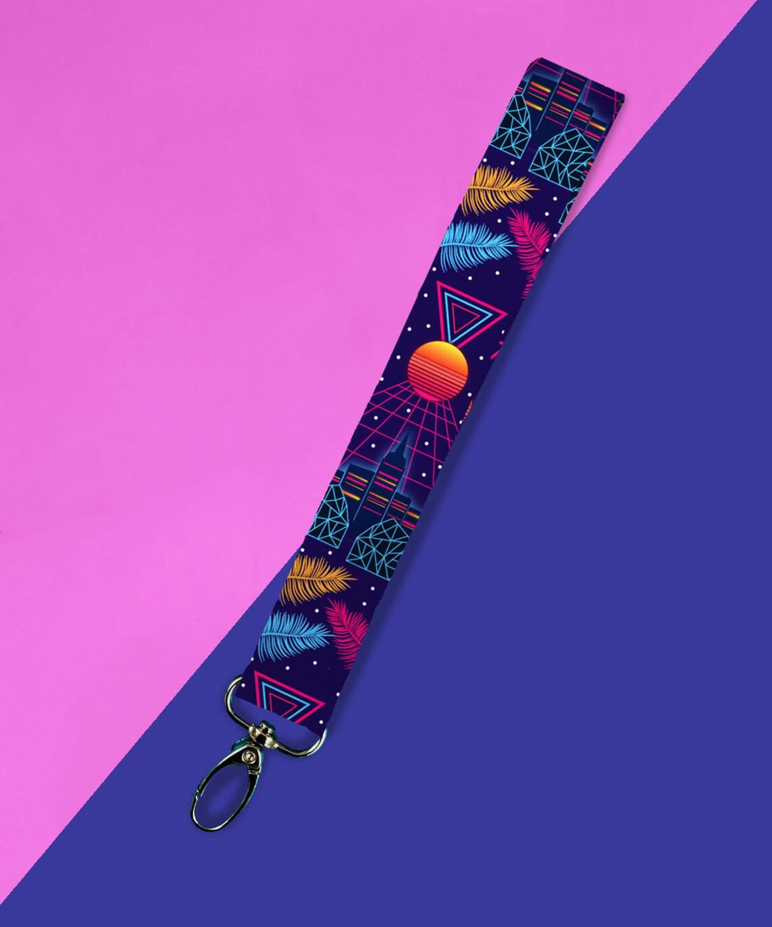 Synthwave Tokyo Neon City 80s Keychain Wristlet Short Lanyard - Etsy