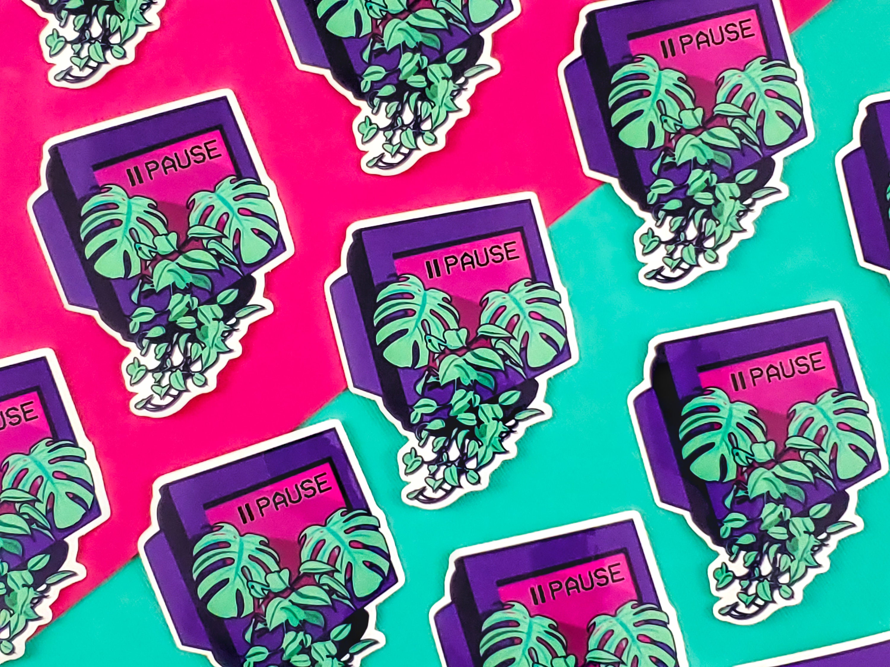 Vaporwave Retro Aesthetic Plant Vinyl Sticker - Monstera, Pothos - Etsy