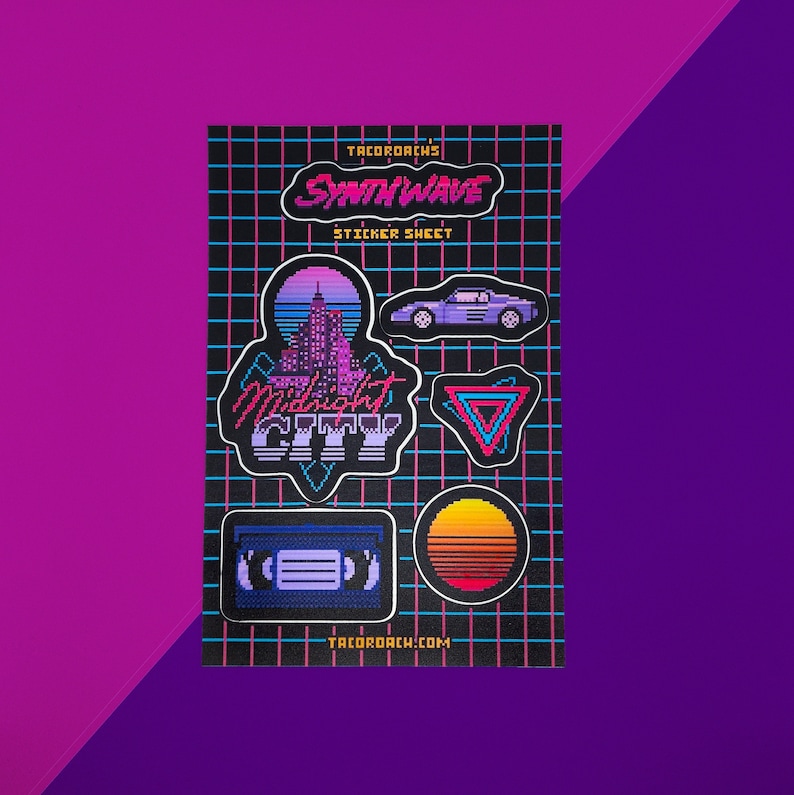 Pixel Art Synthwave Retrowave Sticker Sheet Vinyl Matte - Etsy