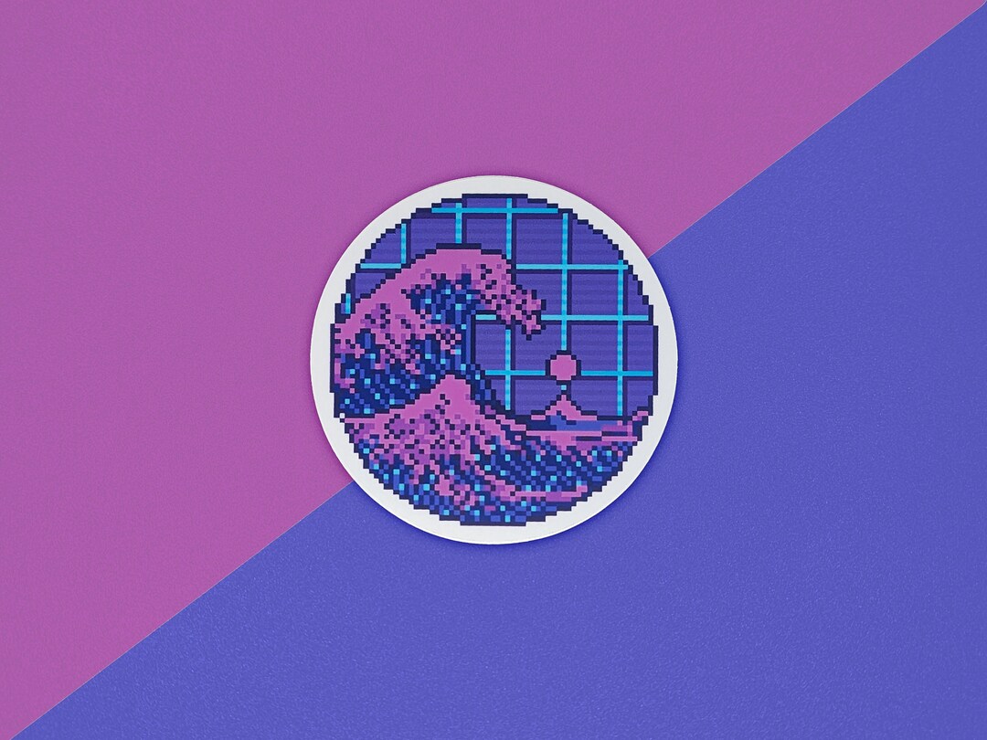 Vaporwave Pixel Art Japanese Great Wave off Kanagawa Vinyl Sticker - Etsy