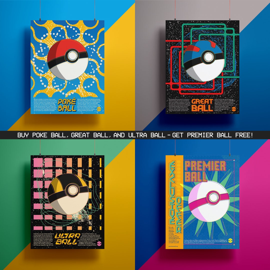 Pokemart Pokeball Poster Bundle: Poke Ball, Great Ball, Ultra Ball ...