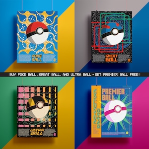 Pokemart Pokeball Poster Bundle: Poke Ball, Great Ball, Ultra Ball ...