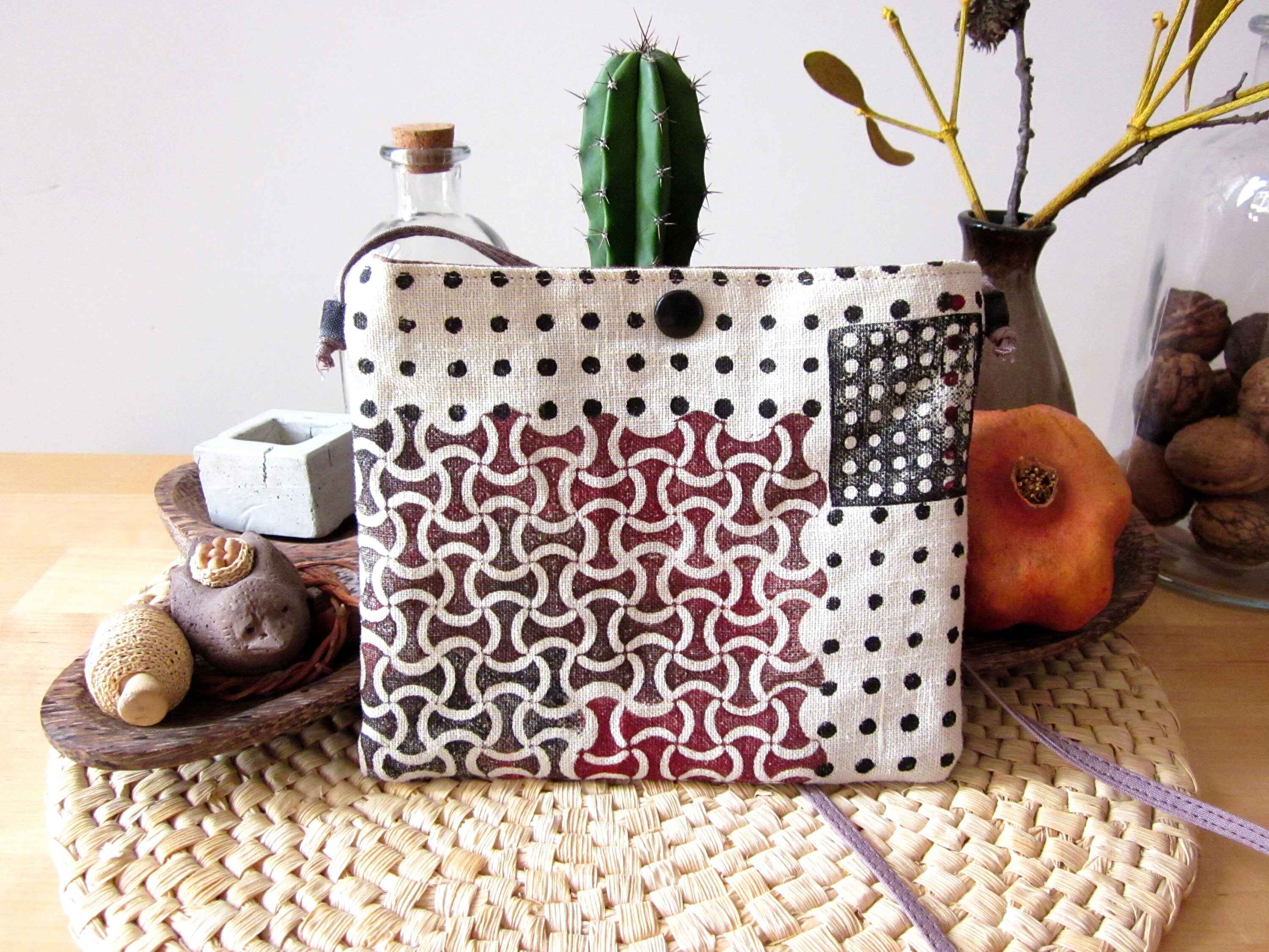 Small Linen Neck Bag, Face Mask Pouch, Neck Pouch, Hand Printed Bag ...