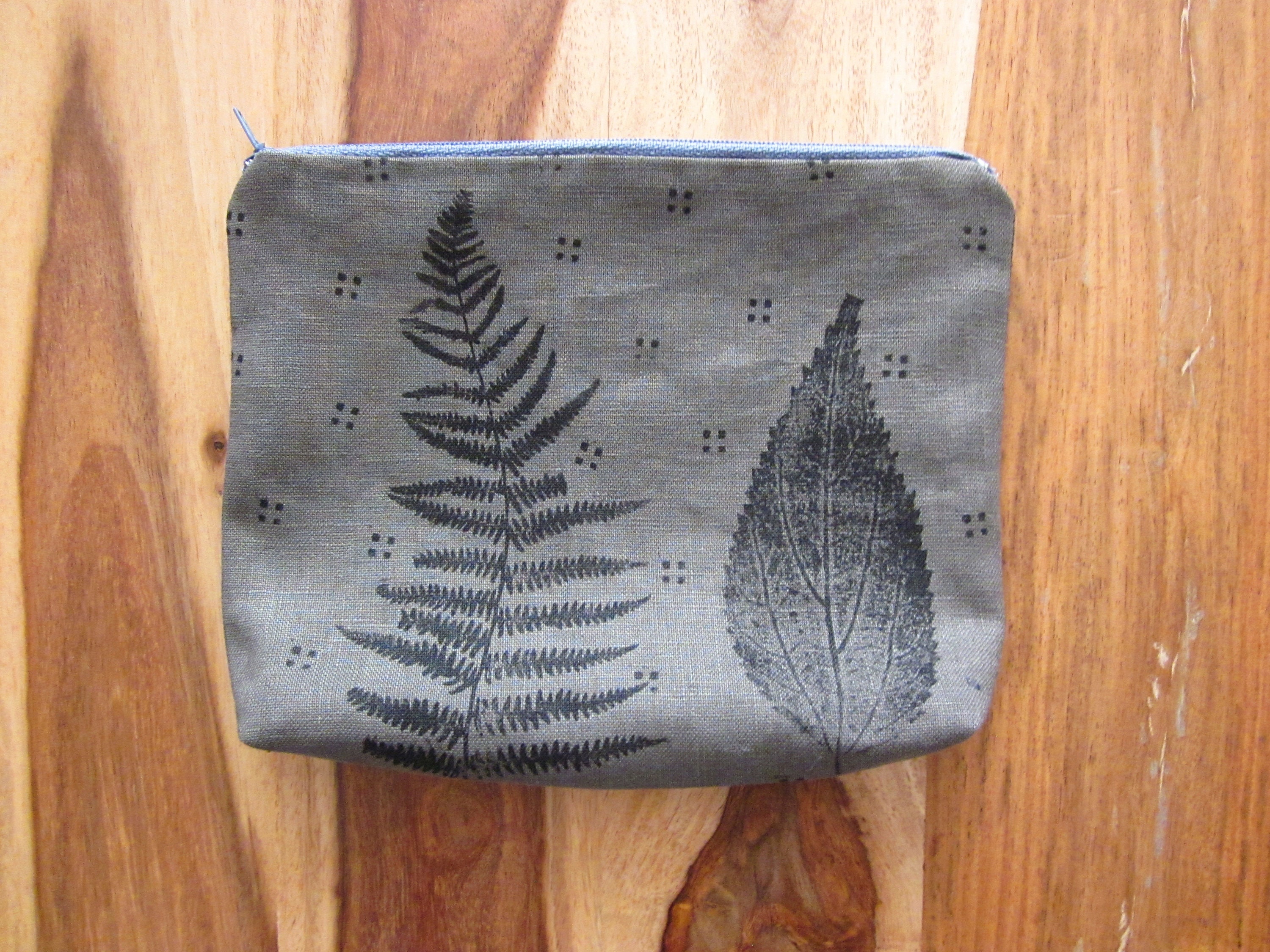 Fern Linen Cosmetic Pouch, Small Fabric Purse, Handprinted Linen Pouch ...