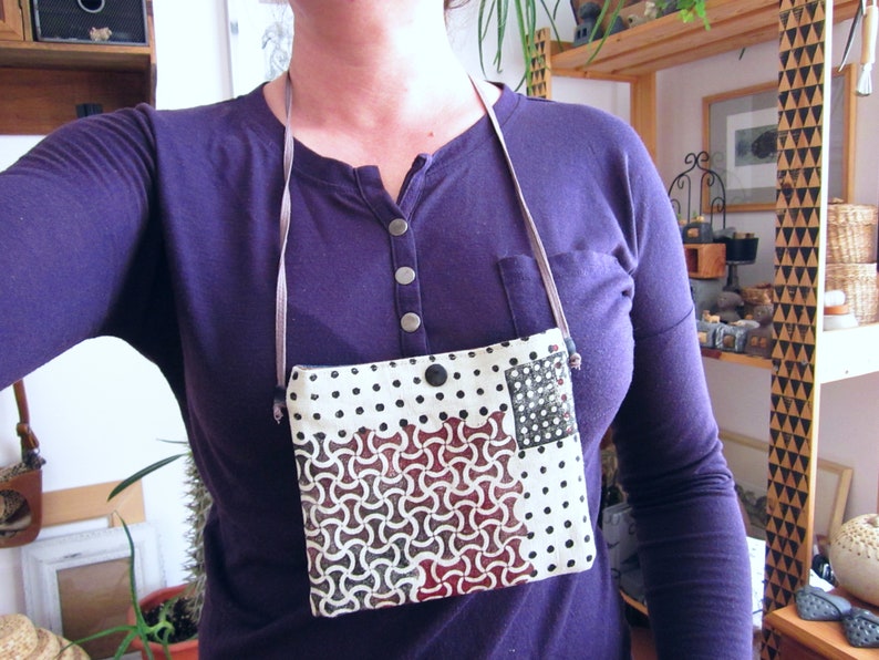 Small Linen Neck Bag, Face Mask Pouch, Neck Pouch, Hand Printed Bag ...