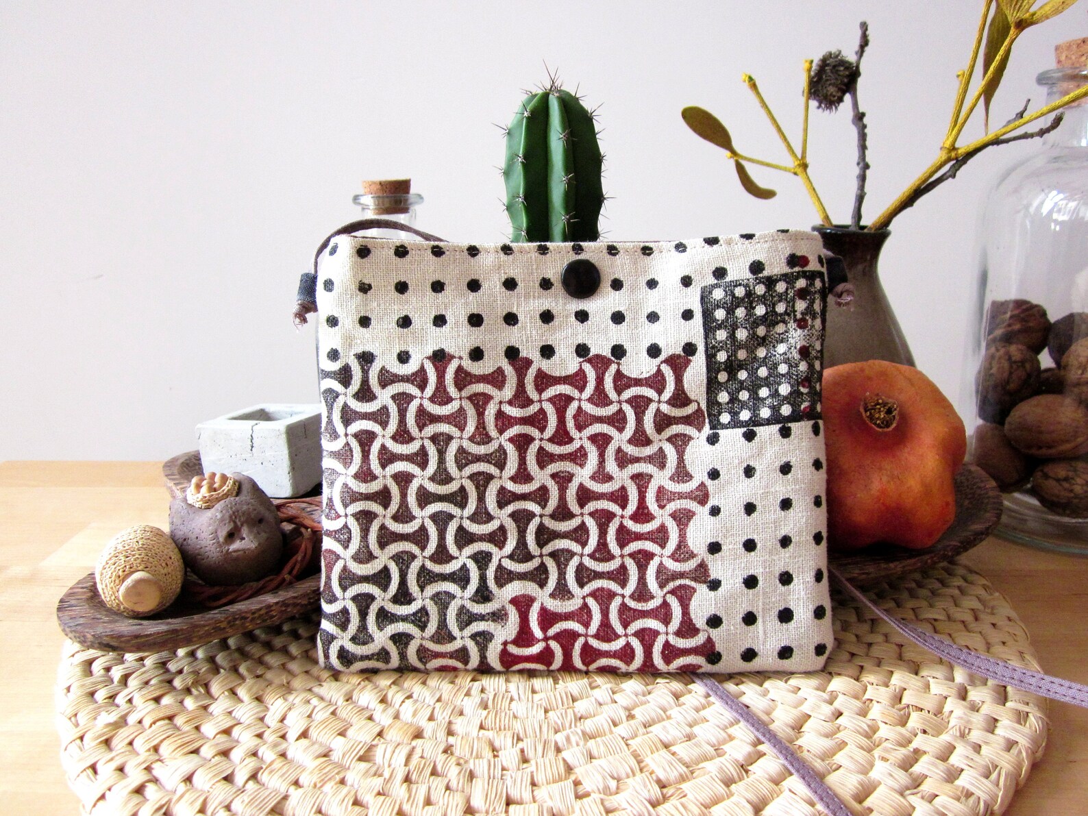 Small Linen Neck Bag, Face Mask Pouch, Neck Pouch, Hand Printed Bag ...