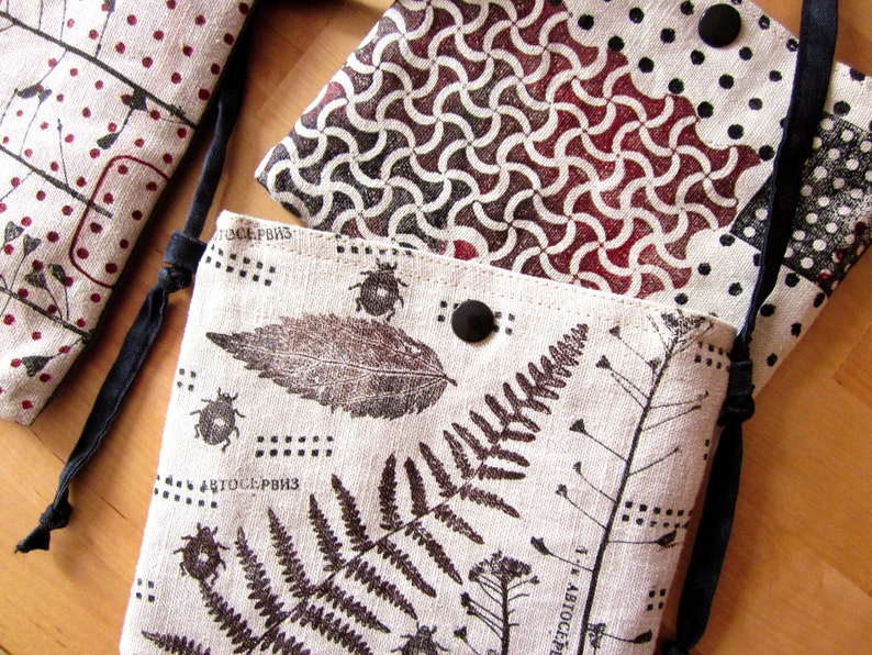 Small Linen Neck Bag, Face Mask Pouch, Neck Pouch, Hand Printed Bag ...