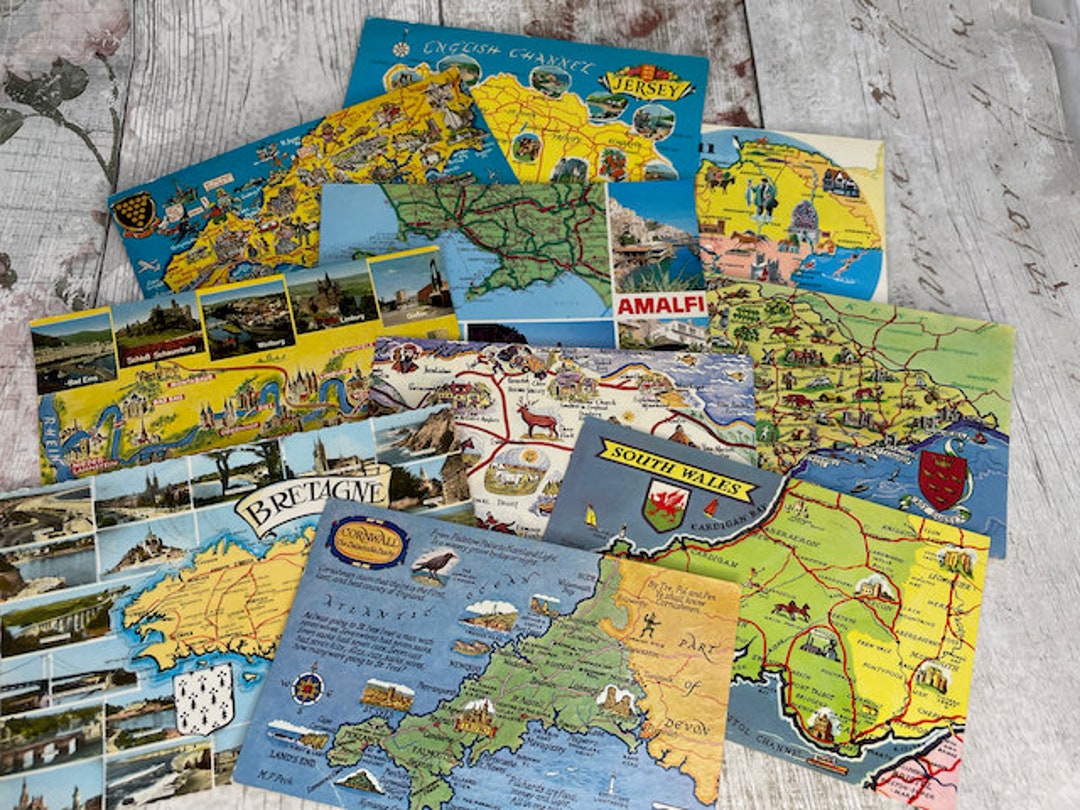 10 Map Postcards Used /journalling/memorabilia/scrapbooking/journalling ...