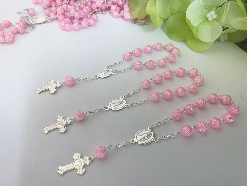 50 mini rosarios para Recuerdos de bautizo en Color Rosa - Etsy España