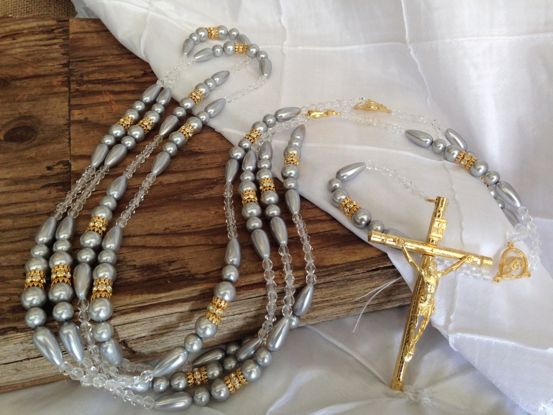 Silver and Gold Crystal Wedding Lasso/ Lasso De Perlas Plateadas Con ...