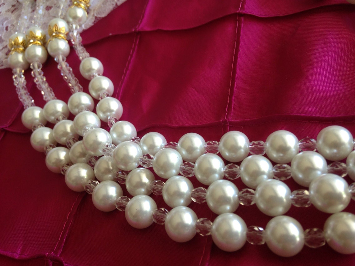 White Crystal Pearls Wedding lasso Gold plated/ Lazo de boda | Etsy