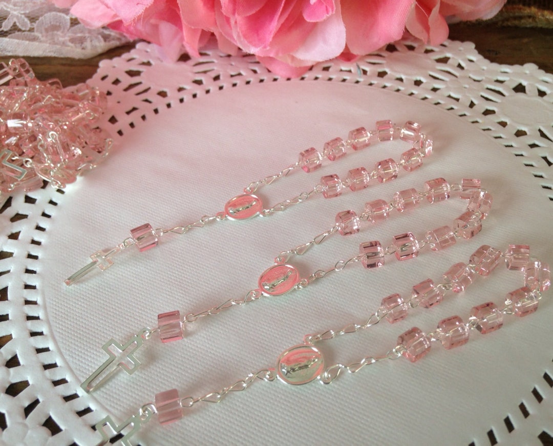 25pc Pink Baptism Favors / Communion Favor/ Mini Rosaries/ Christening ...
