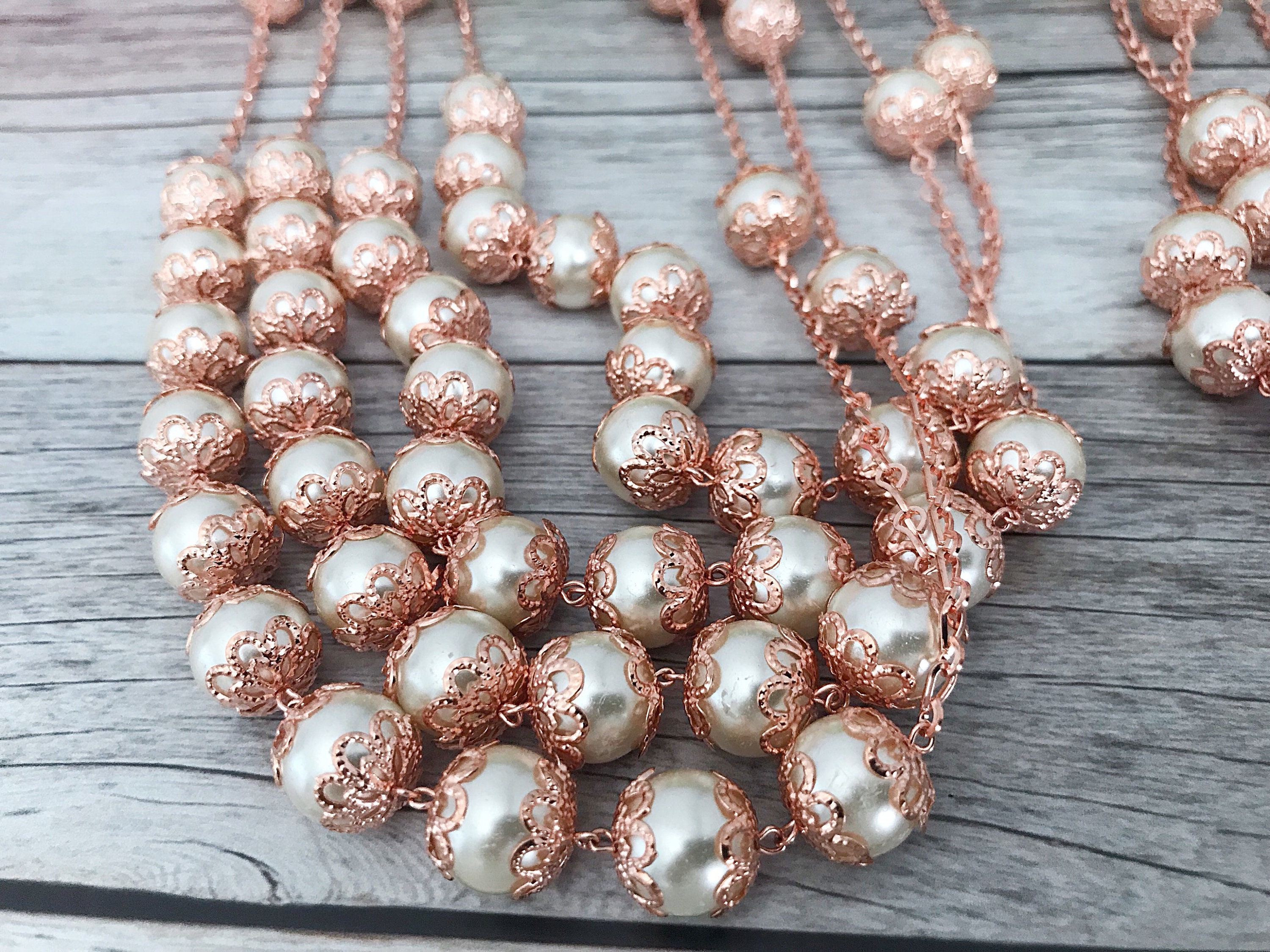 Swarovski Crystal Pearls wedding lasso Rose Gold tone /lasso | Etsy