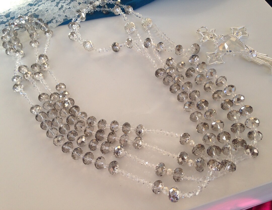 Crystal Wedding Laso/ Lasso/ Lazo 12mm Smoke Gray Silver Coated Crystal ...