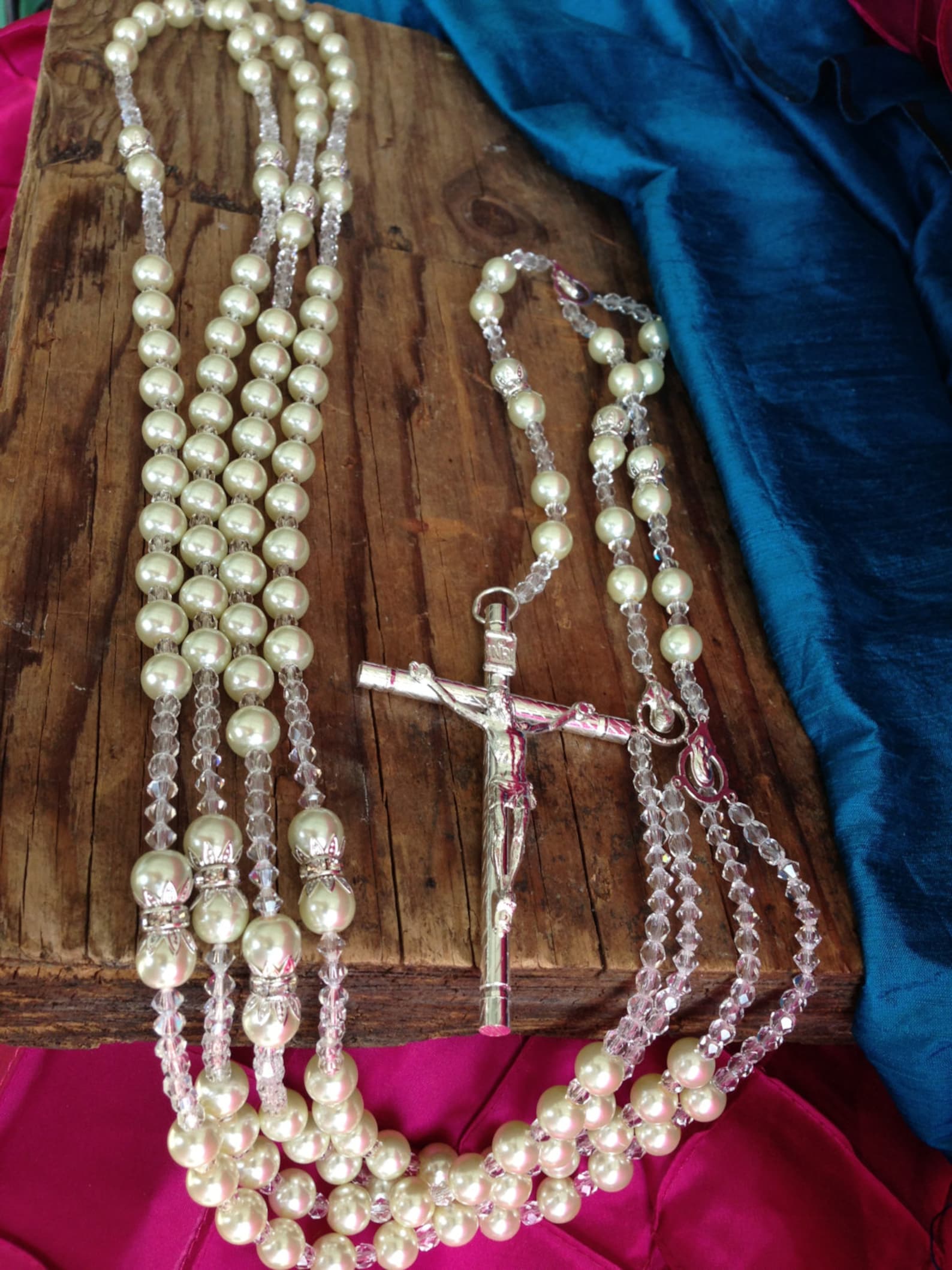 Crystal Pearls Wedding Lasso Silver Plated /lasso De Bodas En Perlas De ...