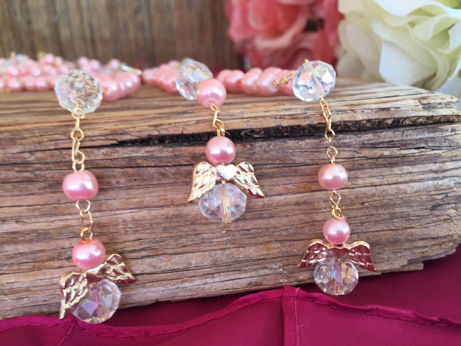 60 Pcs Angel Baptism Favors/ Pink Crystal Pearls /communion | Etsy