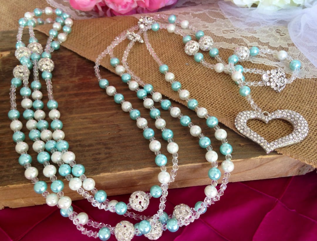 Aqua Blue Crystal Pearls Wedding Lasso With Rhinestone/ Wedding Laso ...