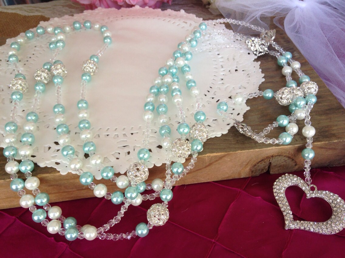 Aqua Blue Crystal Pearls Wedding Lasso With Rhinestone/ Wedding Laso ...