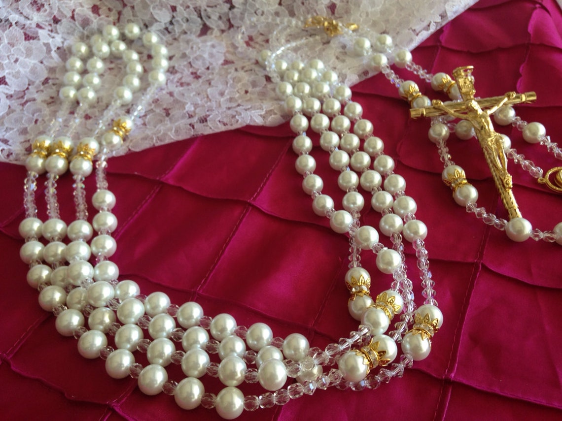 White Crystal Pearls Wedding lasso Gold plated/ Lazo de boda | Etsy