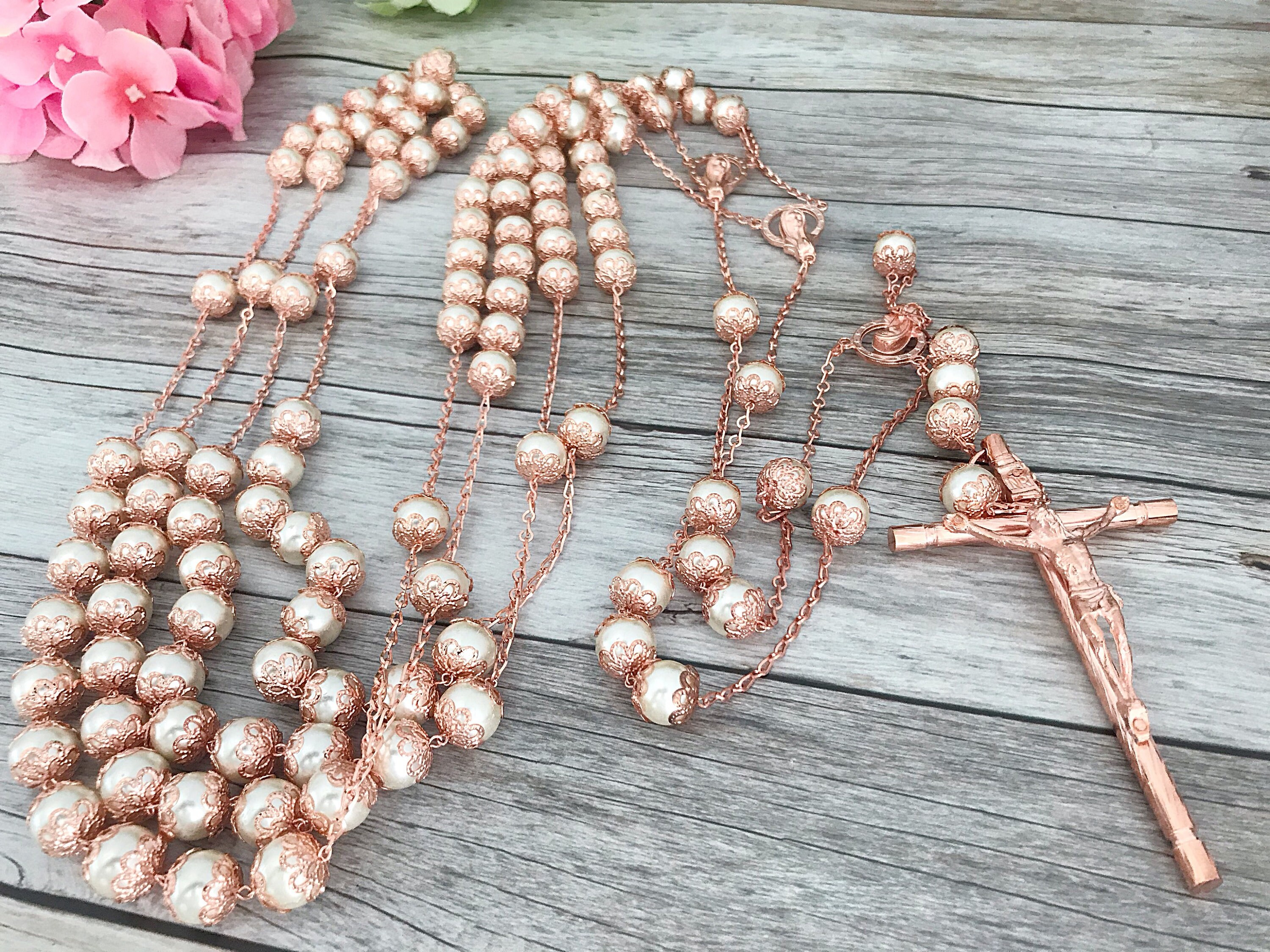 Swarovski Crystal Pearls wedding lasso Rose Gold tone /lasso | Etsy