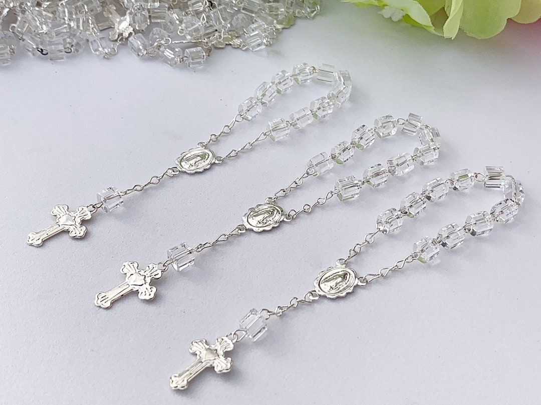 25 Pc Clear Glass Cubes Baptism Favors Decades/ Mini Rosary / Communion ...