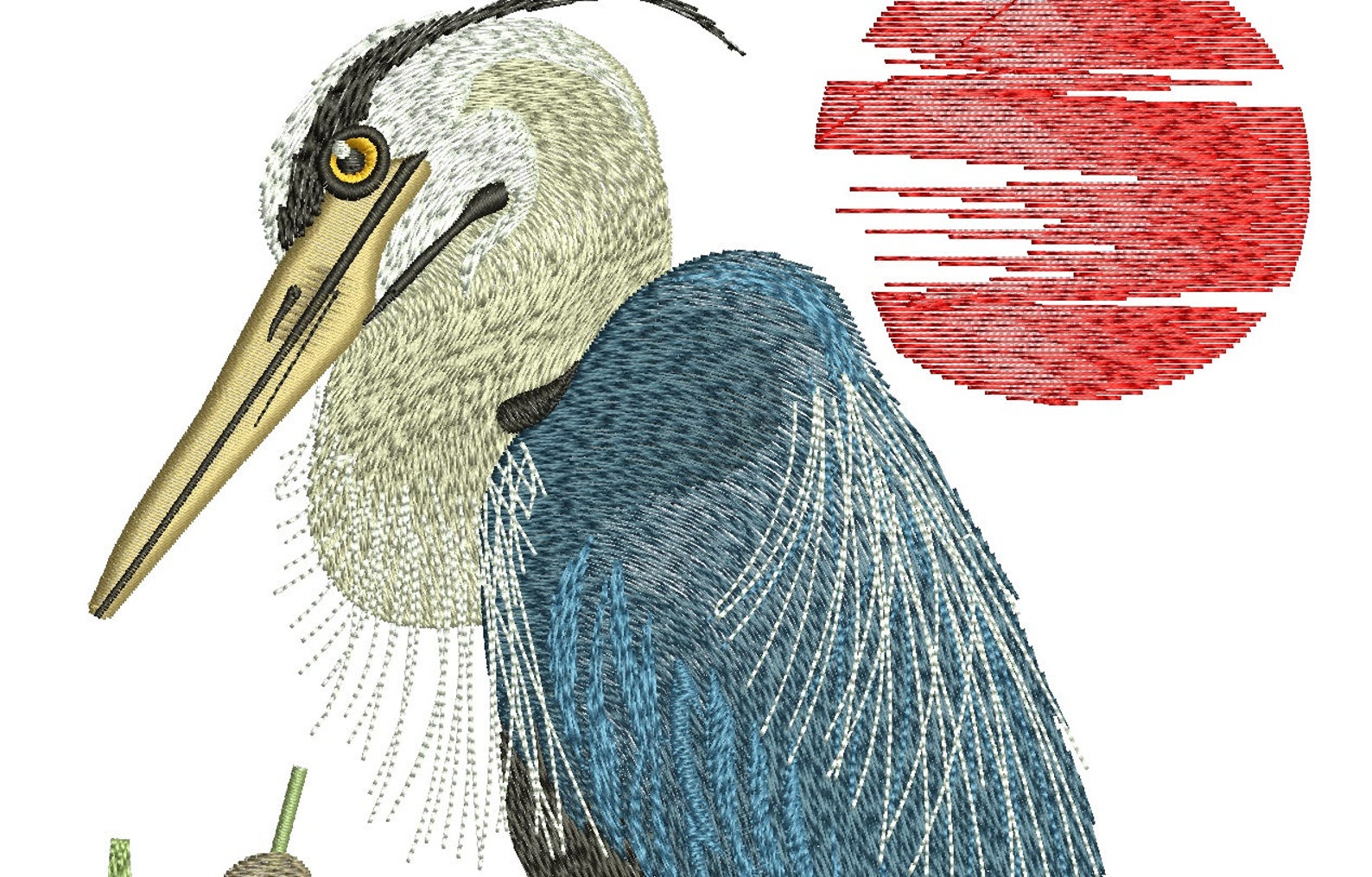Heron in the Reeds and the Red Sun Embroidery Design - Etsy