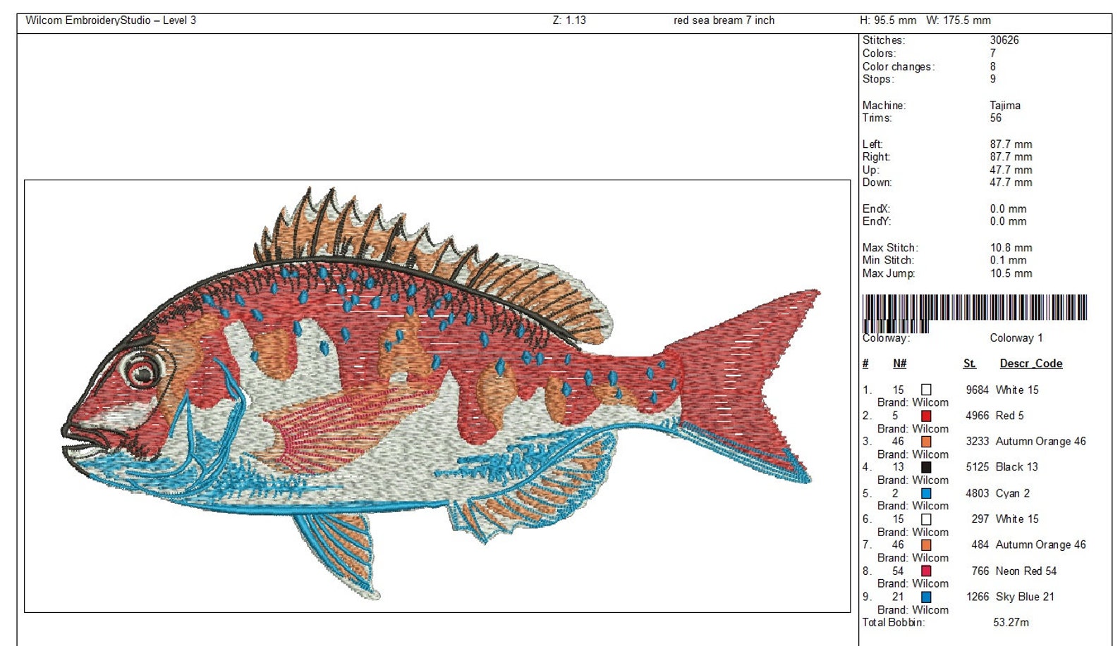 Red Sea Bream Fish Machine Embroidery Design Instant - Etsy