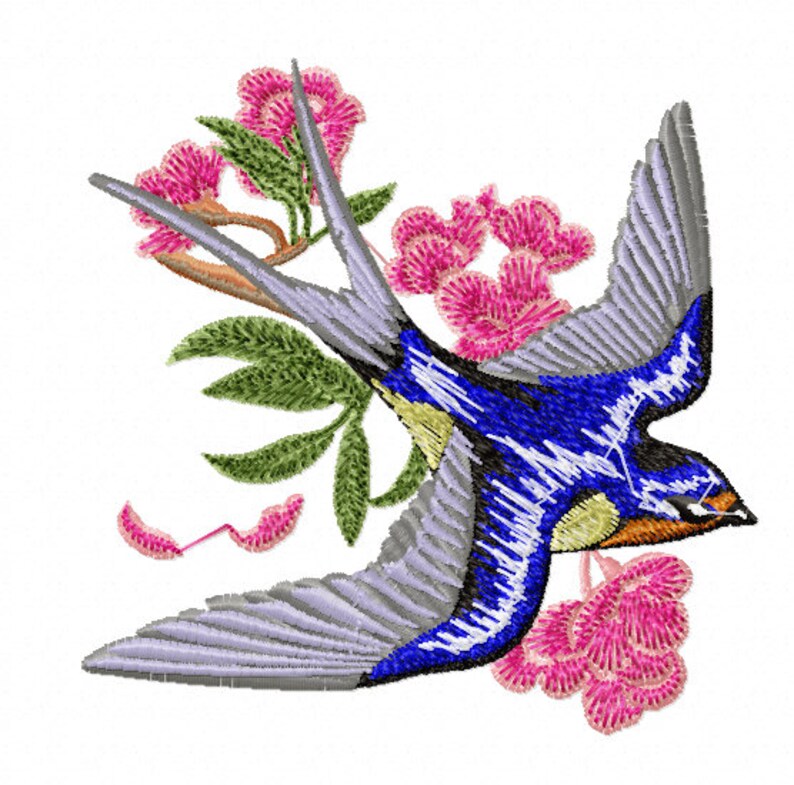 Swallow and a Sakura Bush Machine Embroidery Design Instant - Etsy