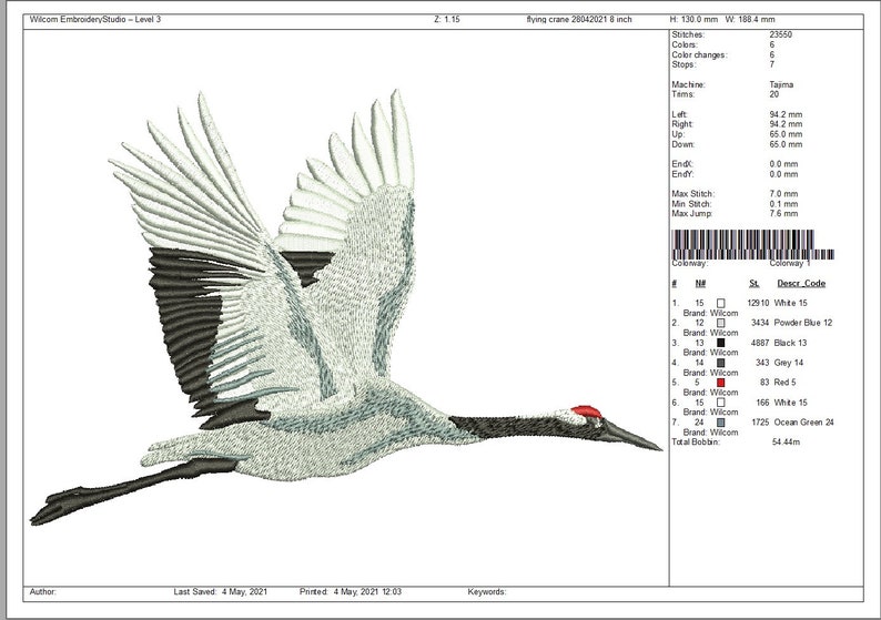 Flying Crane Machine Embroidery Design | Etsy