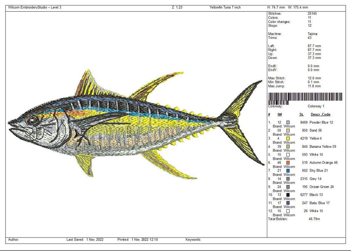 Yellowfin Tuna Machine Embroidery Design Instant Download - Etsy