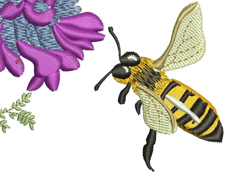 Flying Bee and Purple Flower Machine Embroidery Design - Etsy