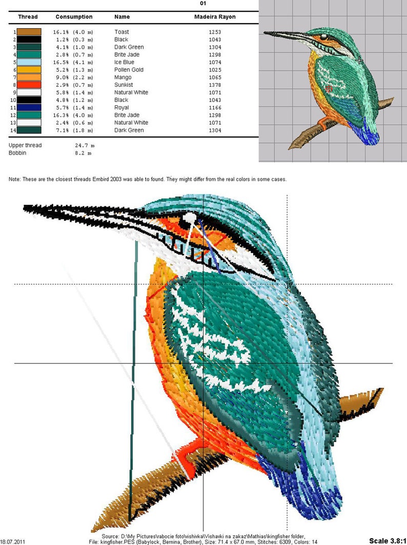 Kingfisher Machine Embroidery Design Tested - Etsy