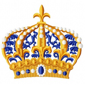 Blue, White, and Gold-colored Crown - Machine Embroidery Design - Etsy