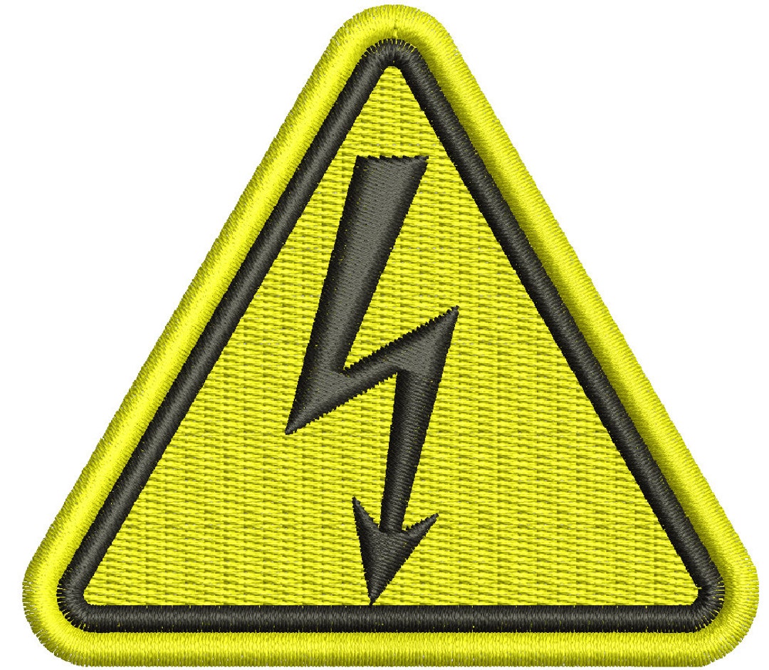 Electrician Sign Yellow Triangle and Lightning Machine Embroidery ...