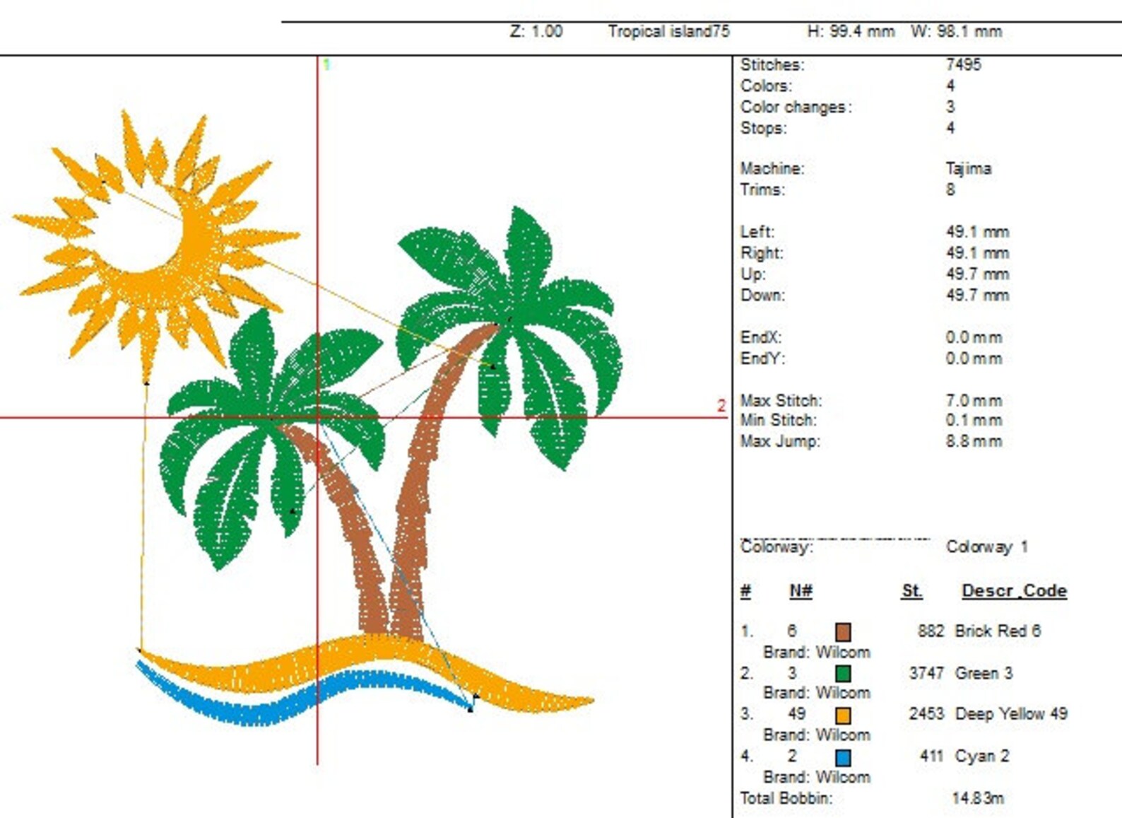 Tropical Island Embroidery Design Instantly Download | Etsy
