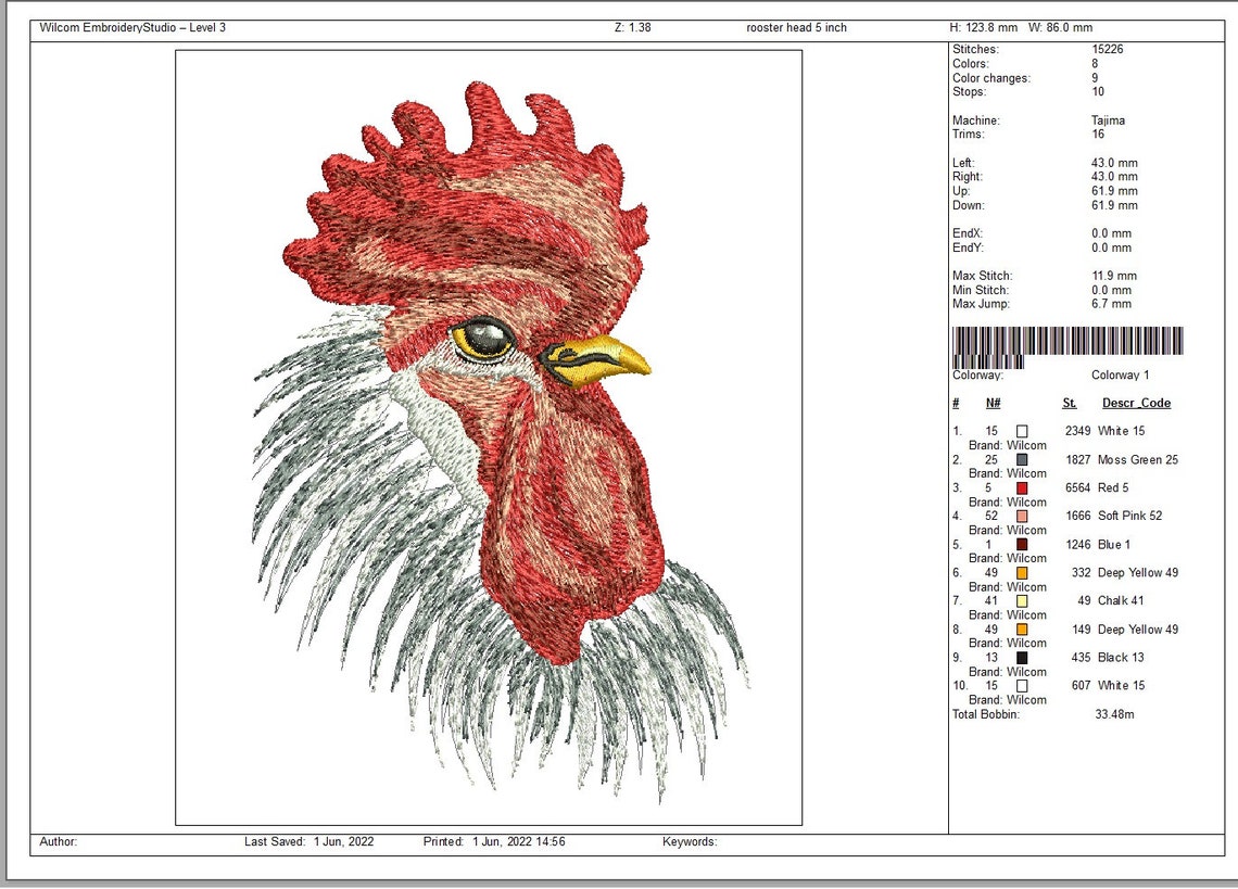 Rooster Machine Embroidery Design - Etsy