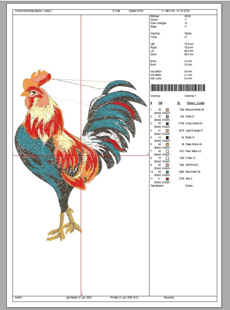 Rooster Large Size Machine Embroidery Design - Etsy