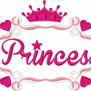 Princess, Crown and Floral Ornament Frame Machine Embroidery Design ...